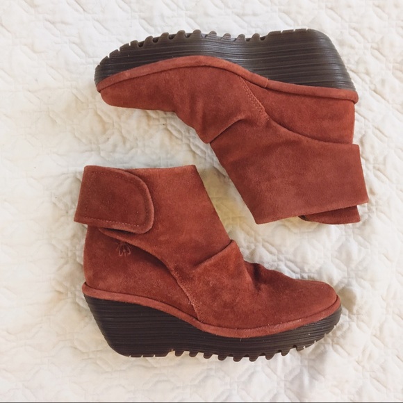 Fly London | Shoes | Fly London Rust Suede Ruched Wedge Bootie Boot 36 ...